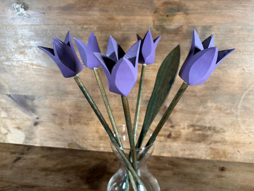 Handmade Purple Wooden Tulip Bouquet, Swedish Folk Art Decor - Etsy