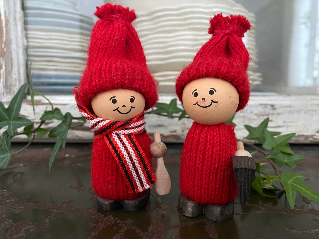A Sweet Pair of Little Christmas Wooden Gnome Tomte Figurines ...