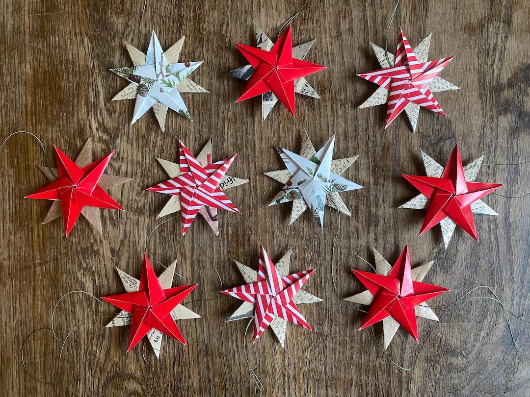 A Set of Ten Handmade Paper Stars for Your Christmas Tree or Wherever ...