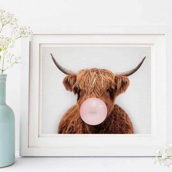 Highland Cow With Bubble Gum - Etsy Canada