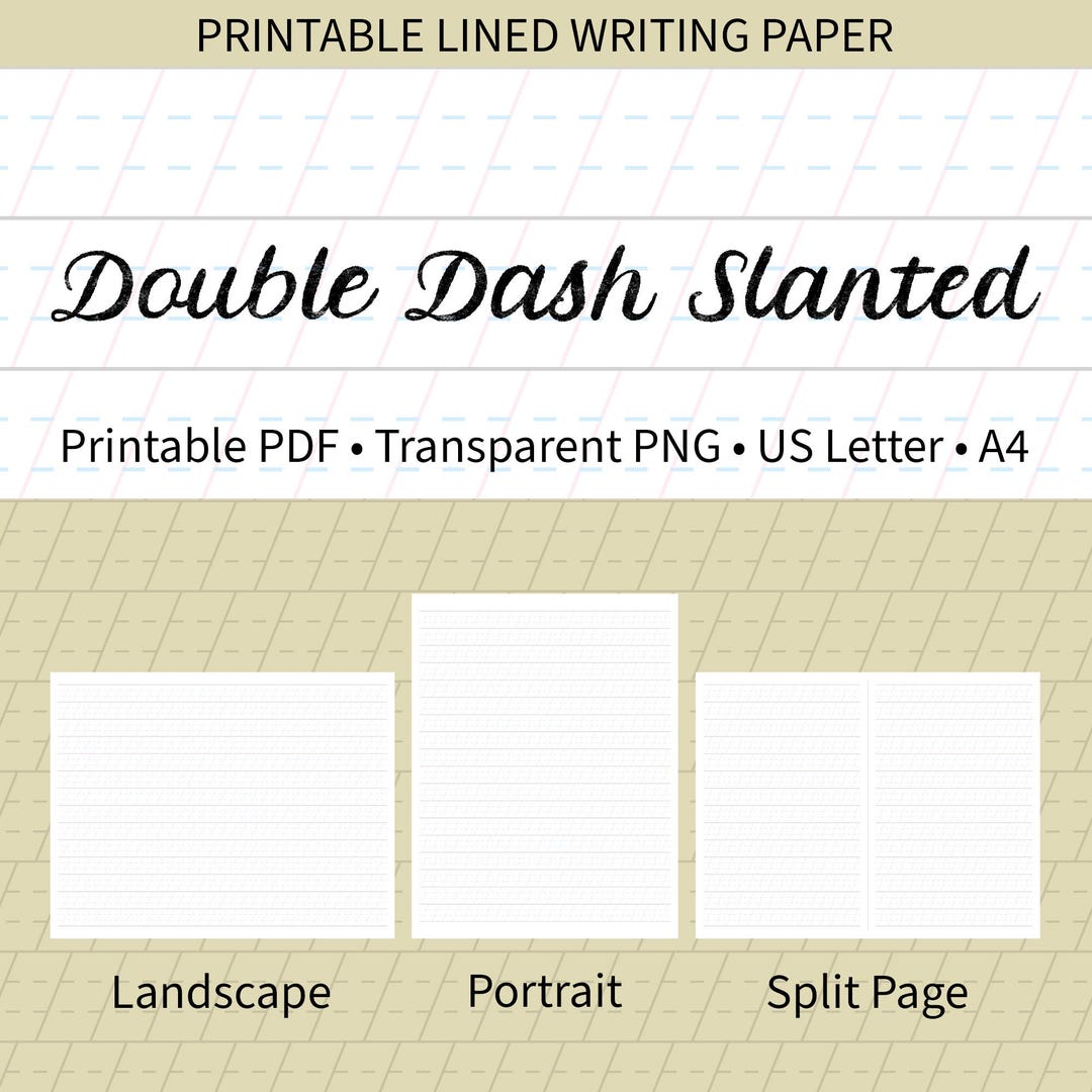 Printable Lined Paper Double Dash Slanted for Handwriting, Lettering ...