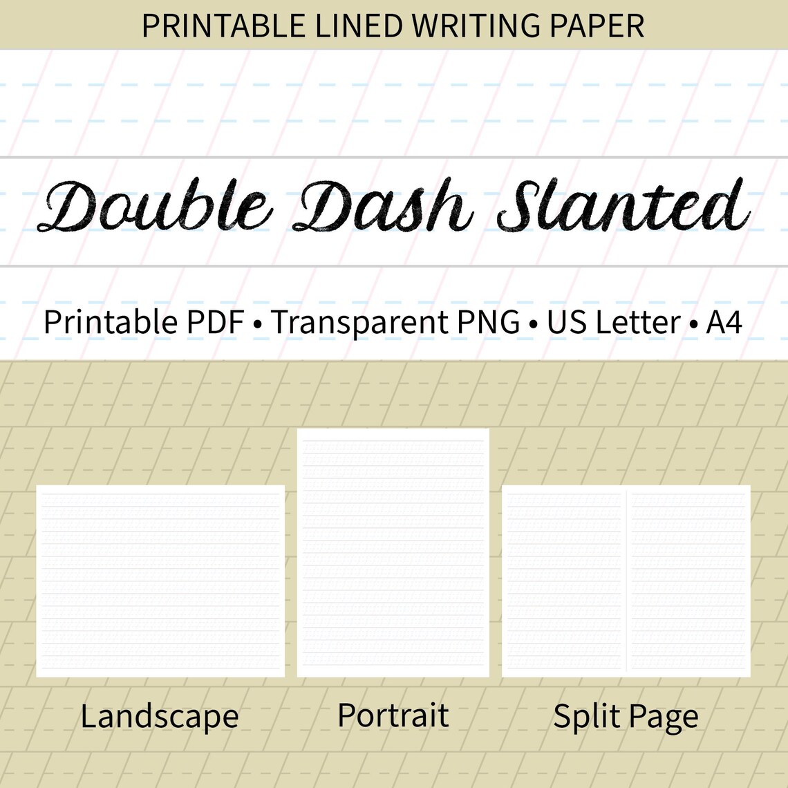 Printable Lined Paper Double Dash Slanted for Handwriting, Lettering ...