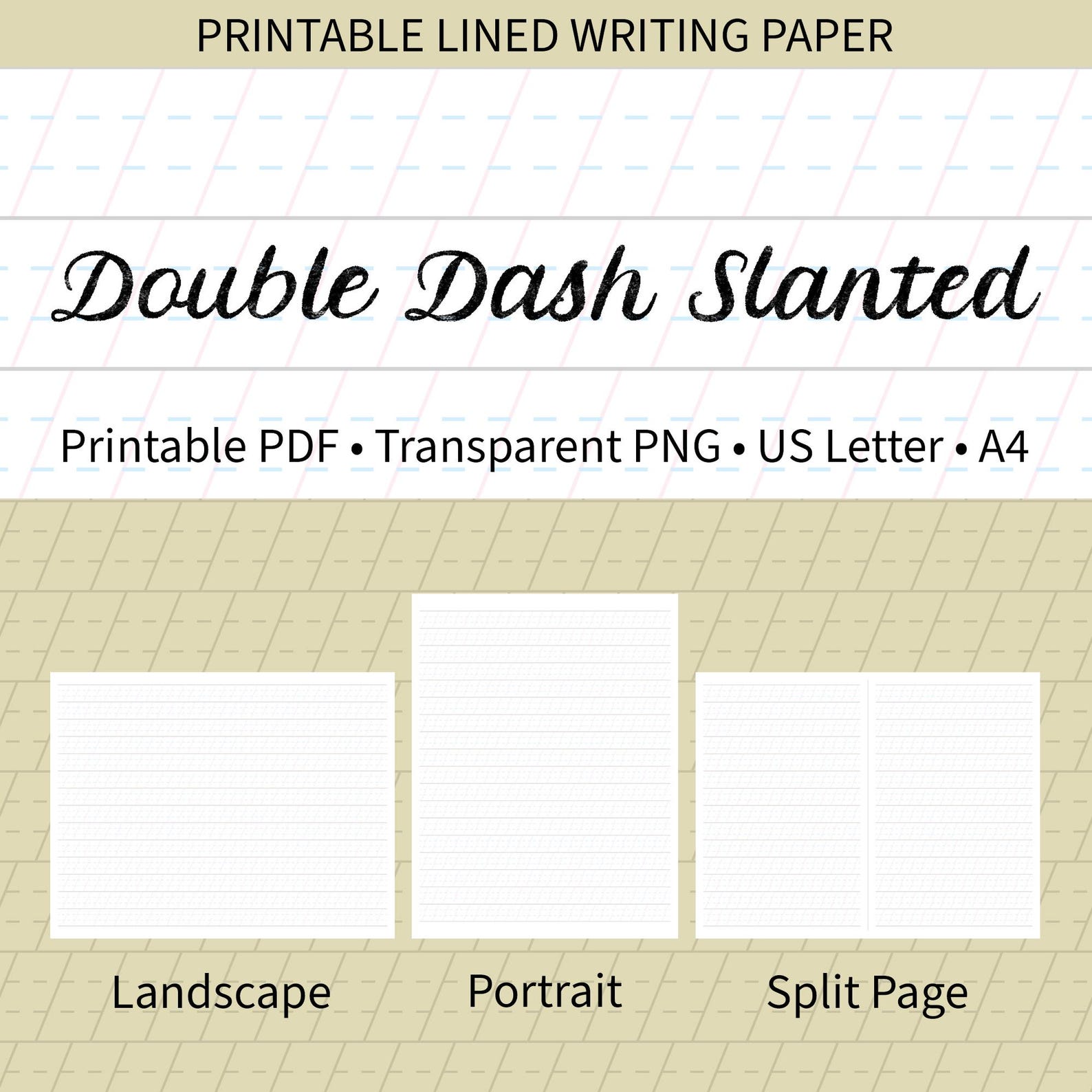 Printable Lined Paper Double Dash Slanted for Handwriting, Lettering ...