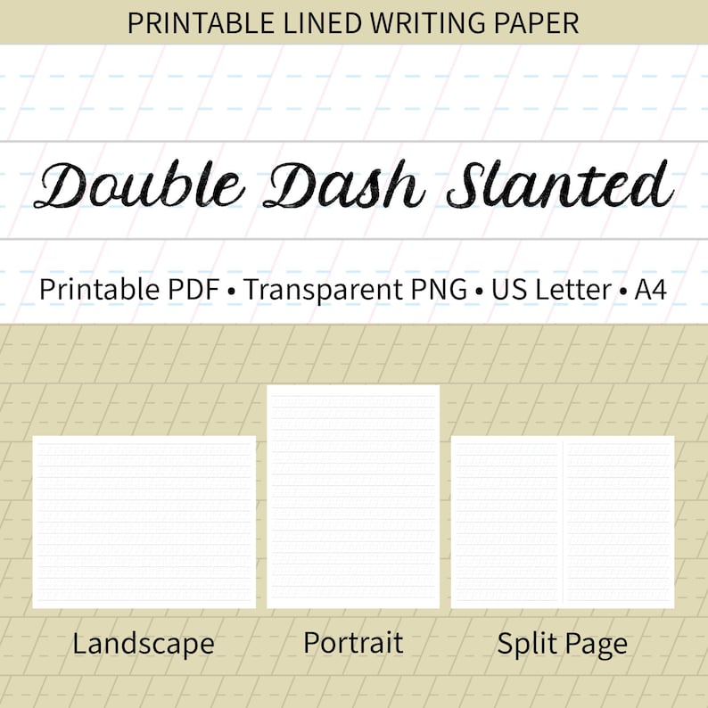 Printable Lined Paper Double Dash Slanted for Handwriting, Lettering ...