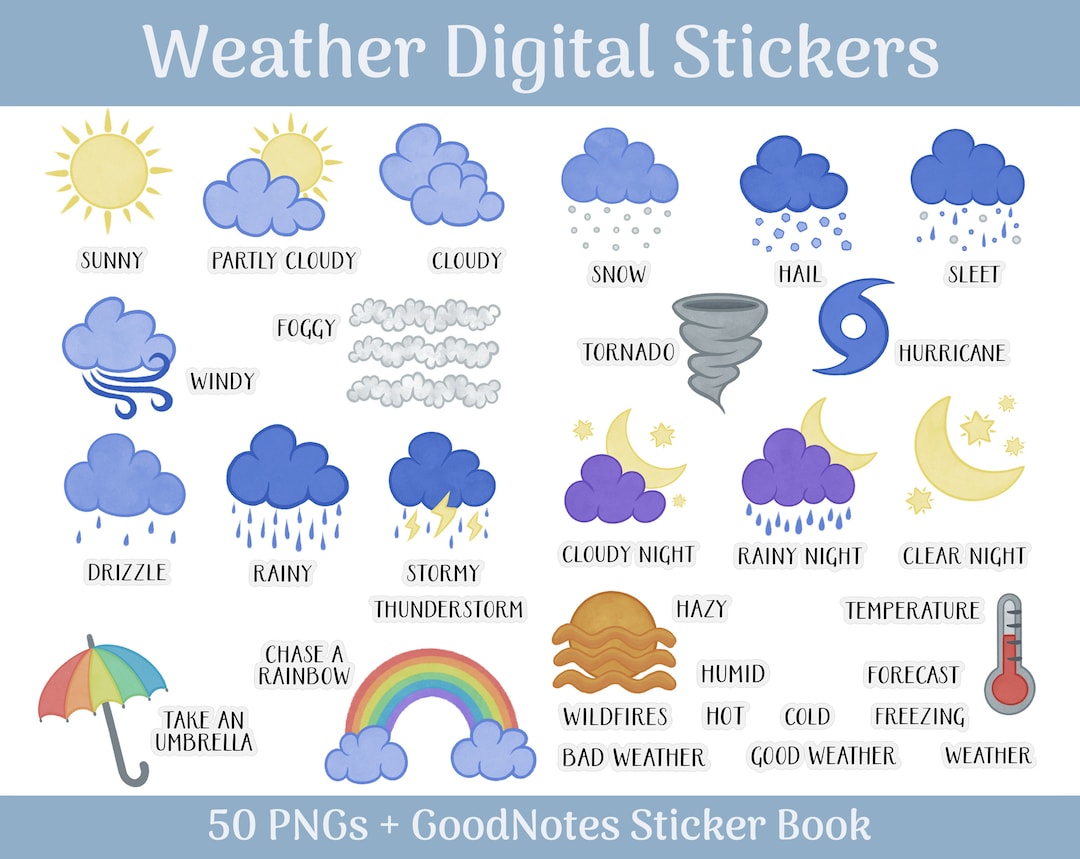 Weather Digital Stickers. Pngs and Pre-cropped for Goodnotes. Hand ...