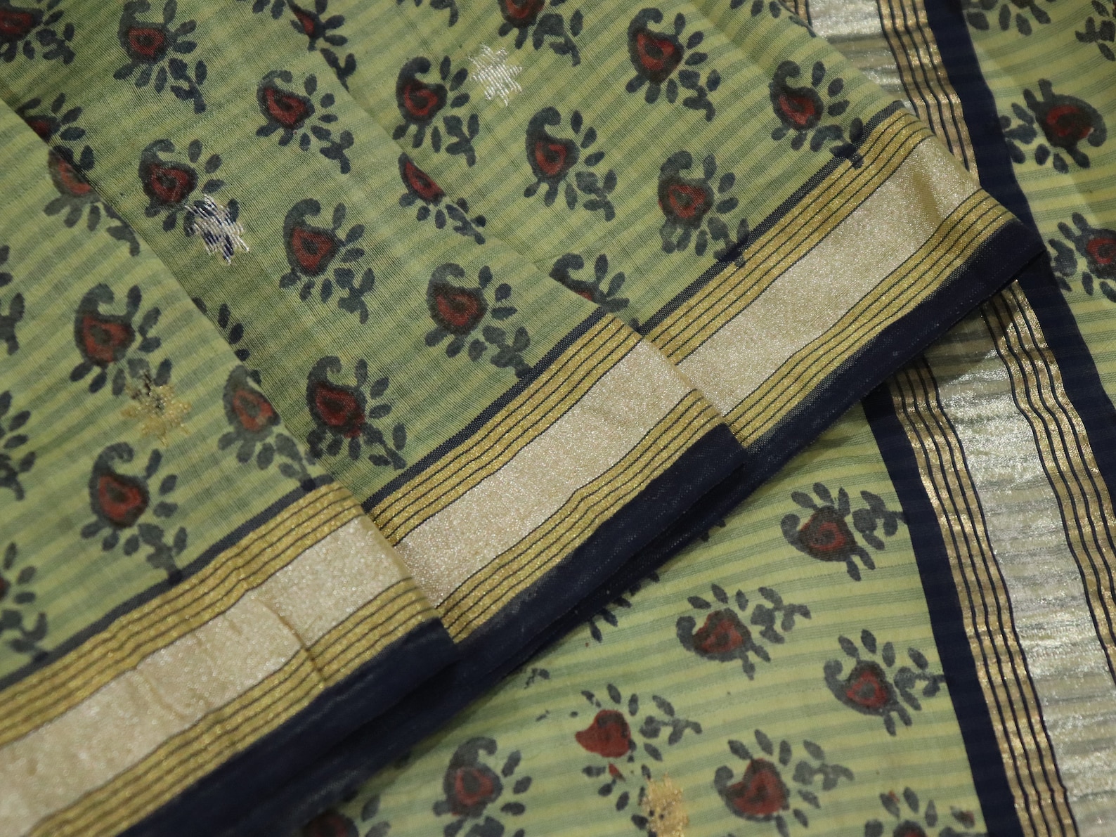 Pure Chanderi Cotton Sari vintage Indian Saree Brocade Fabric | Etsy