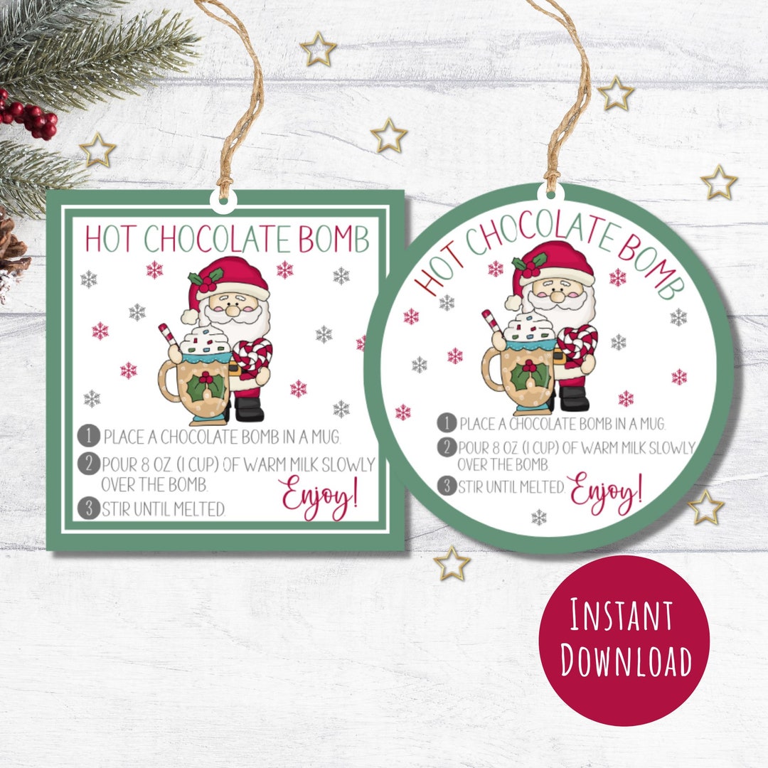 Hot Chocolate Bomb Tags, Printable 2.5 Christmas Gift Tags, Hot Cocoa ...