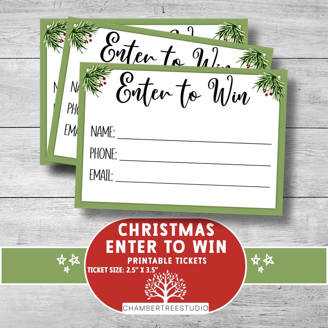 Christmas Enter to Win Tickets, Printable 2.5x3.5" Size Cards, School ...