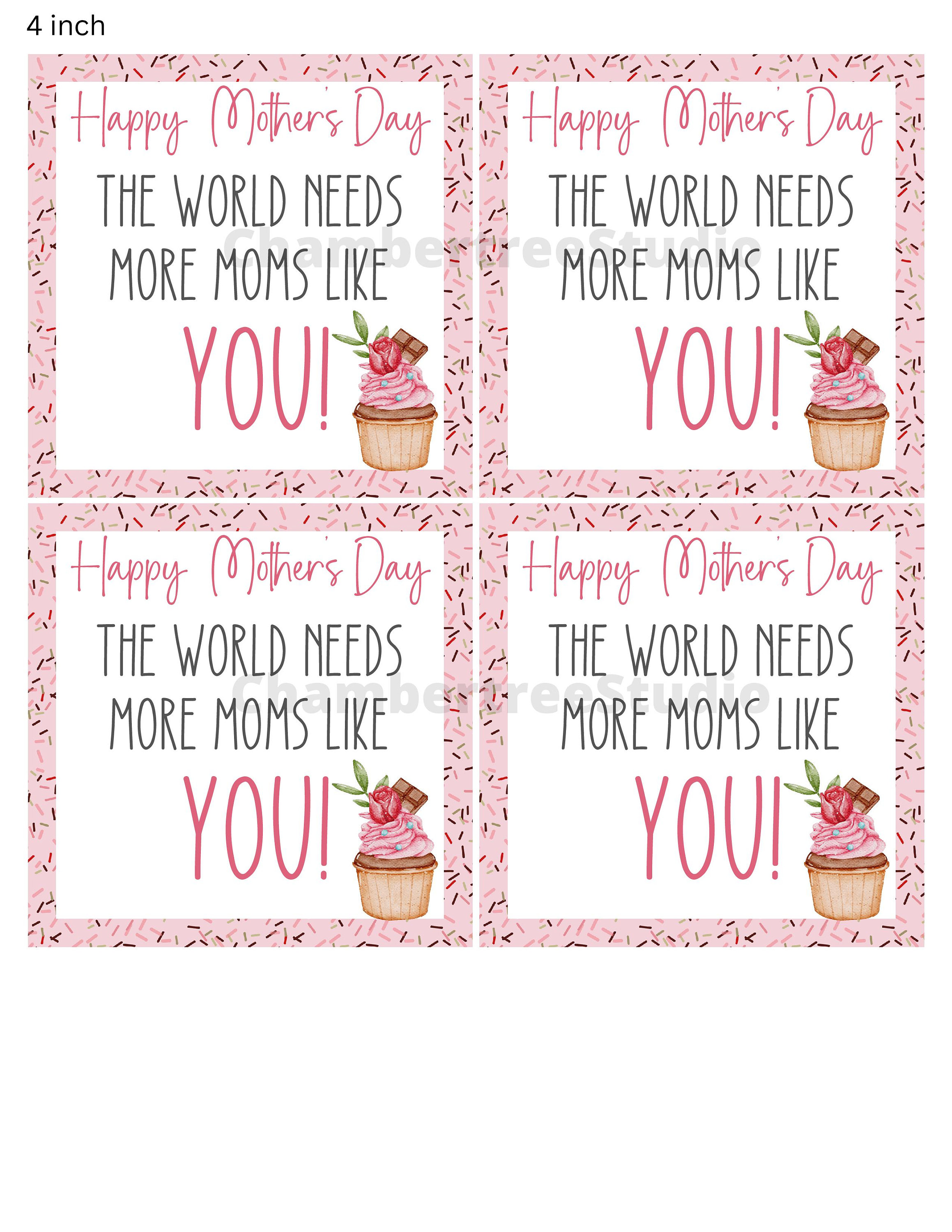 Mother's Day Gift Tag, Printable Cookie Tag, Mom Tags, 3" & 4" Square ...