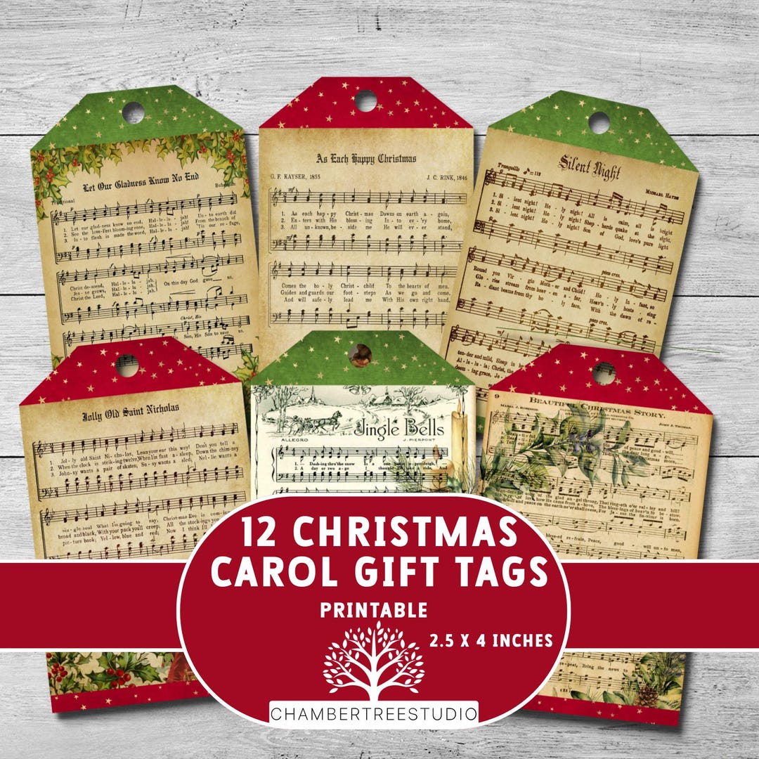 Christmas Carol Gift Tags, 12 Holiday Music Hang Tags, Vintage ...