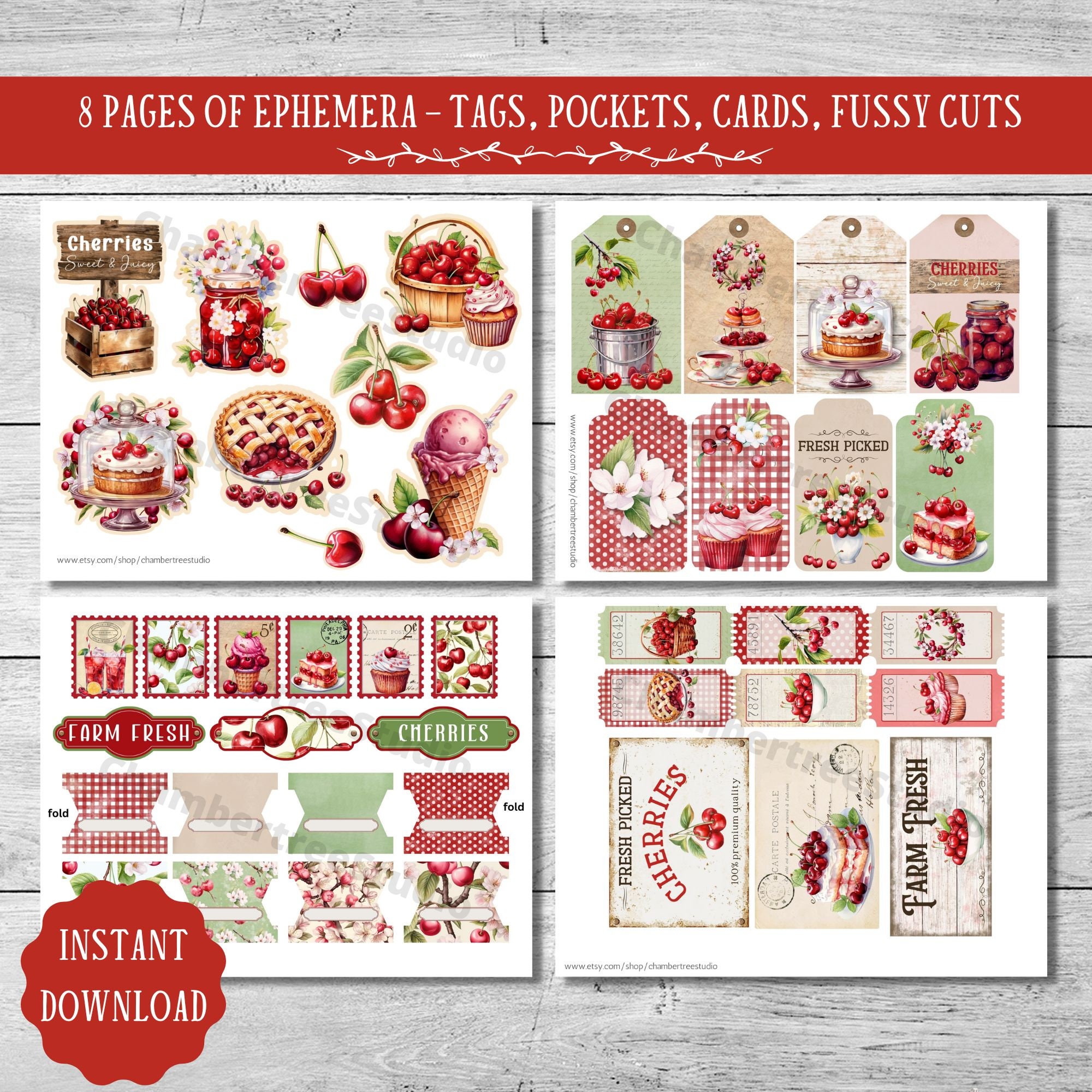 Cherry Junk Journal Kit, Sweet Red Cherries Ephemera, Digital Scrapbook ...