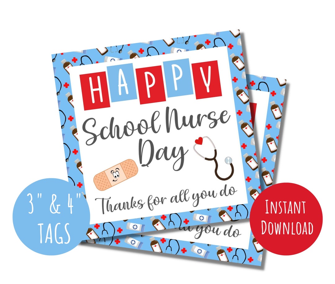 School Nurse Day Appreciation Gift Tag, 3" and 4" Sizes, Happy Nurses ...