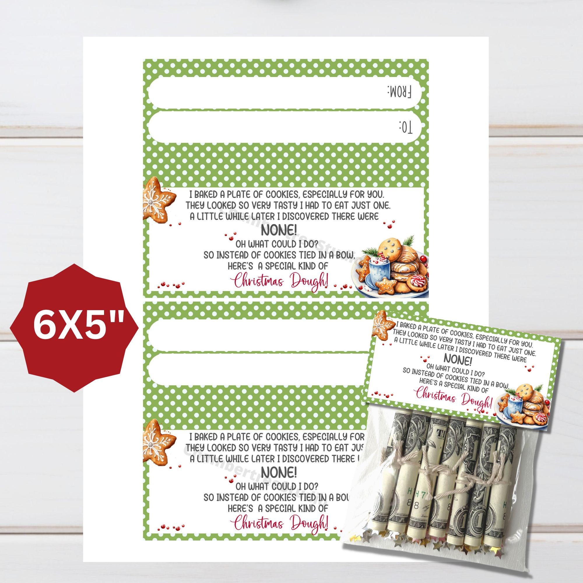 Christmas Dough Treat Bag Topper, Stocking Stuffer, Holiday Cash Gift ...