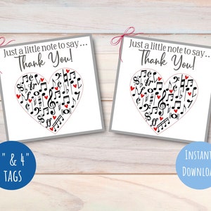 Music Teacher Appreciation Gift Tag, Printable Thank You Gift Tag ...