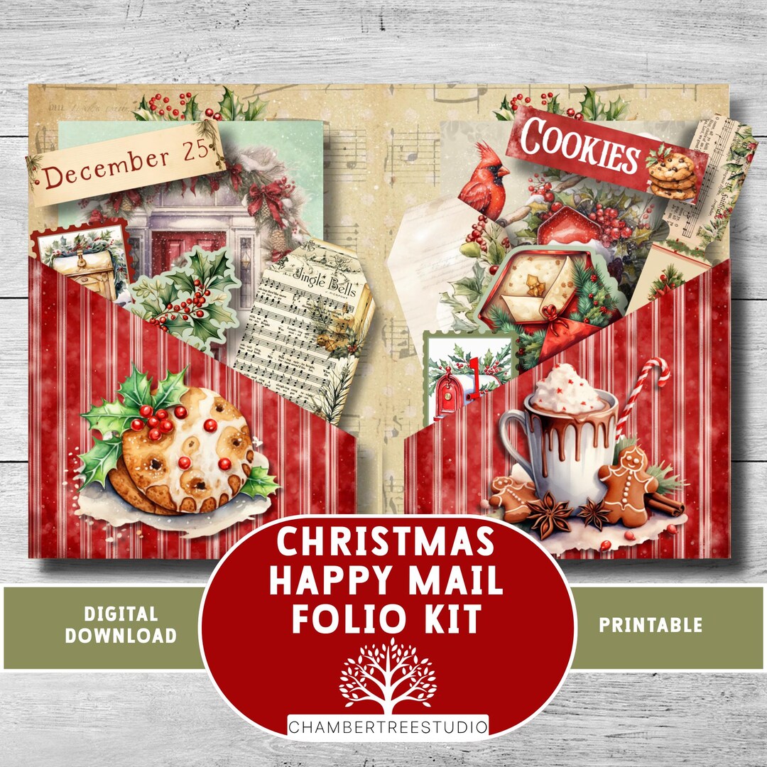 Christmas Folio Kit, Happy Mail, Holiday Card Gift, Junk Journal Insert ...