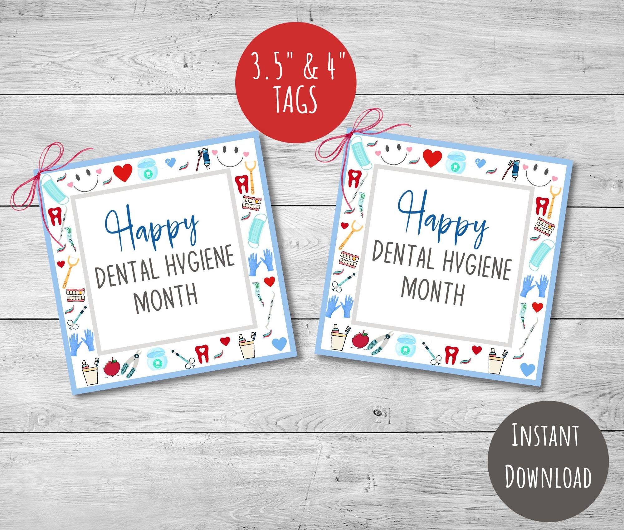 Dental Hygiene Month Gift Tag, Dental Hygiene Appreciation Tags, 3.5 ...