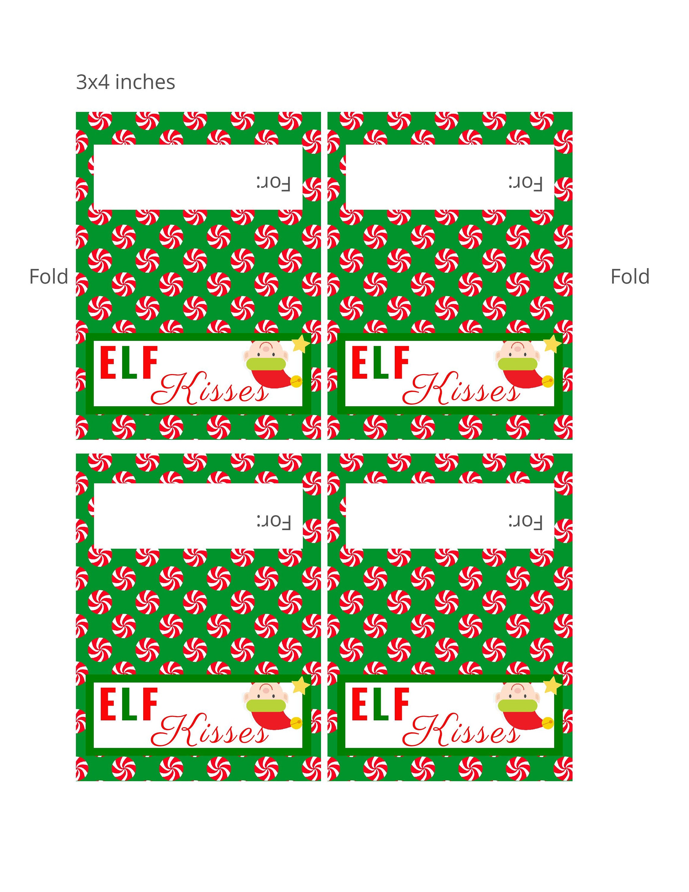 Elf Kisses Bag Toppers, 3, 4 & 5 Sizes, Candy Treat Bag, Holiday Party ...