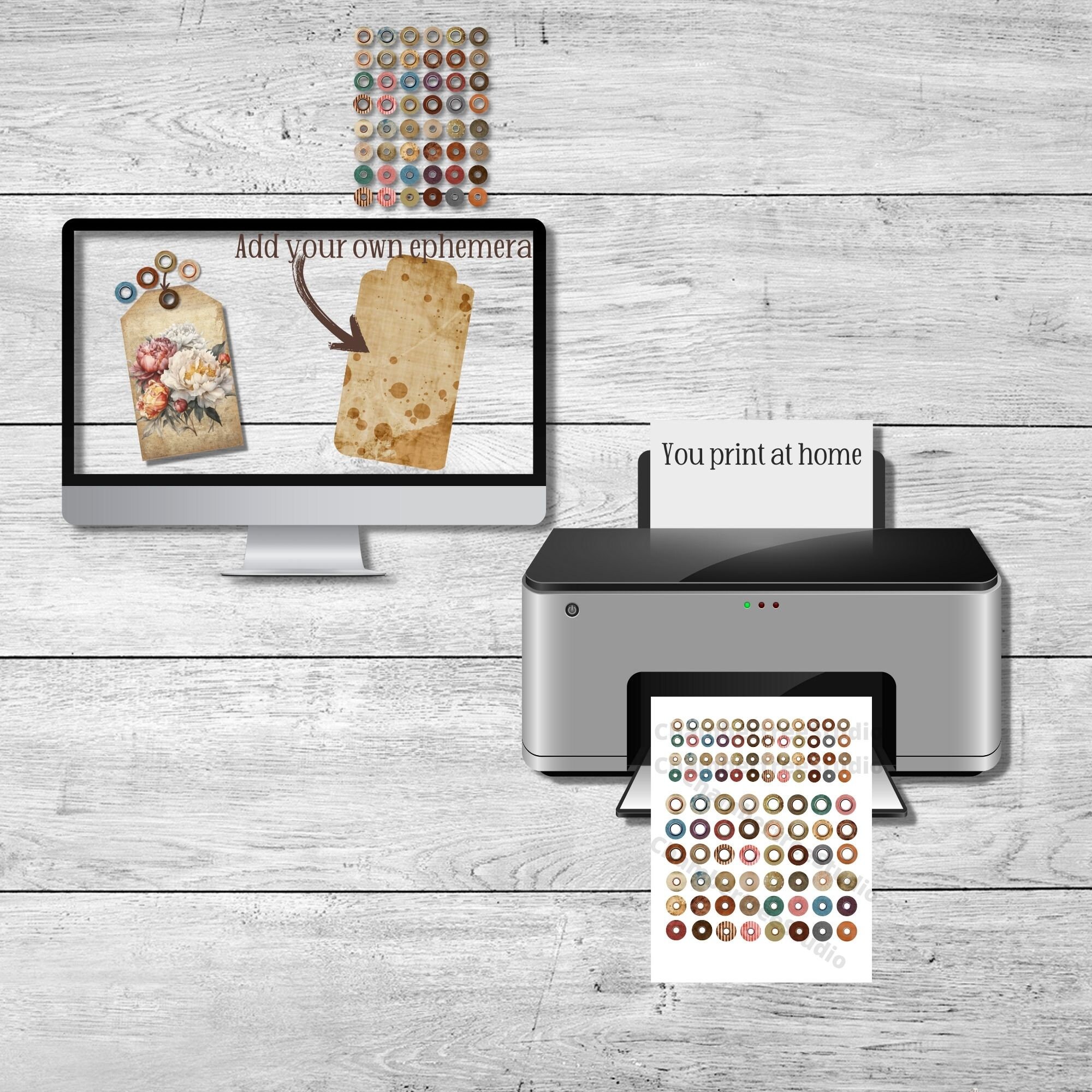 Junk Journal Digital Eyelets, Decorative Eyelets for Tags, Vintage ...