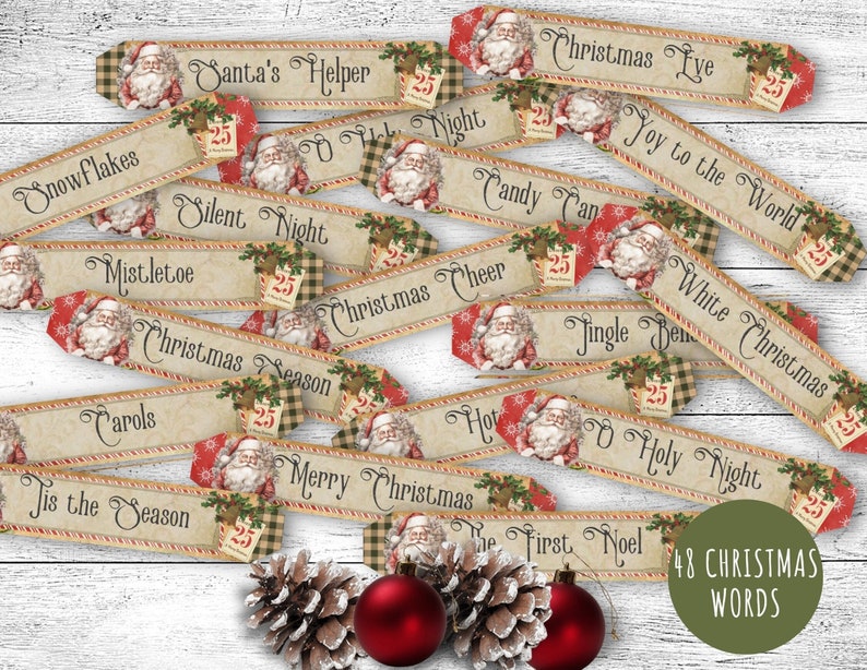 Christmas Word Labels, Printable Vintage Junk Journal Ephemera ...