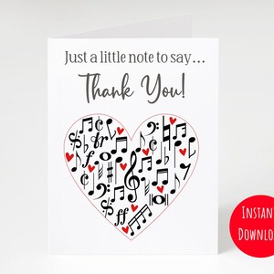 Music Teacher Appreciation Card, Printable Thank You for Piano Teacher ...