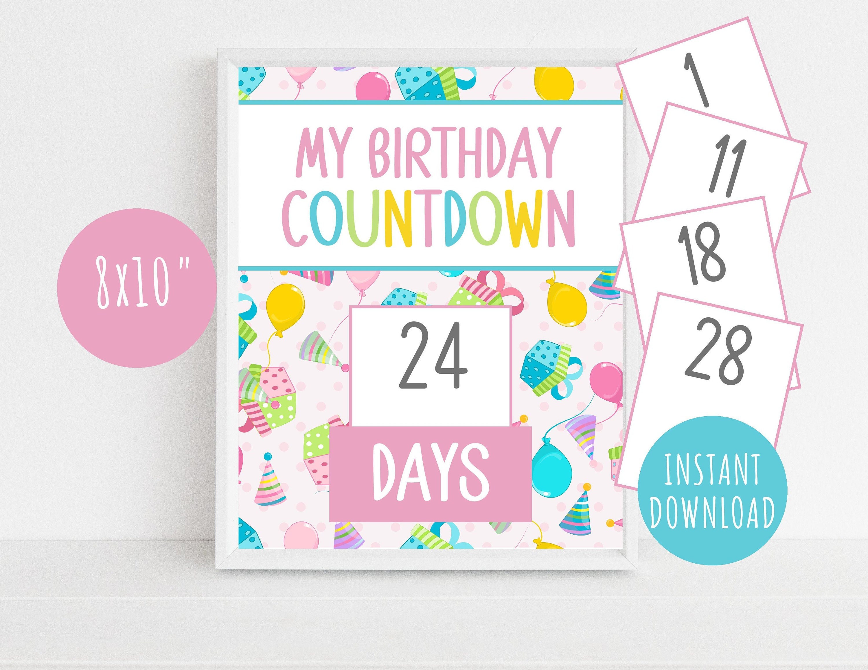 Birthday Countdown Calendar, Kids Birthday Countdown Sign, Printable ...