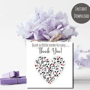 Music Teacher Appreciation Card, Printable Thank You for Piano Teacher ...