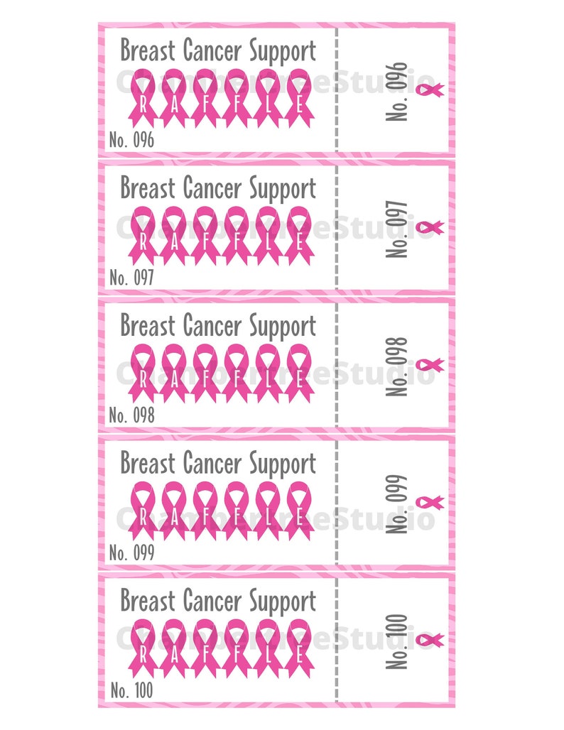 Breast Cancer Support Raffle Tickets, Pink Ribbon, Enter to Win, Fundraising Breast Cancer ...