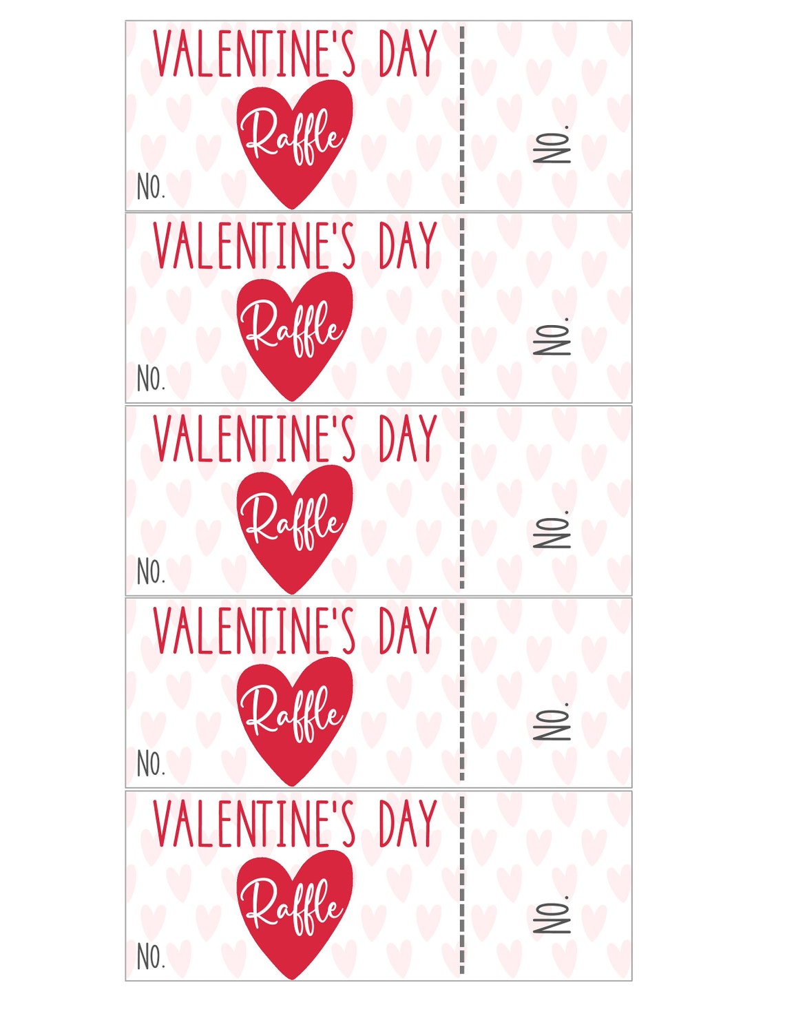 Printable Valentine's Day Raffle Tickets, 2.1" X 5.5", Fundraising ...