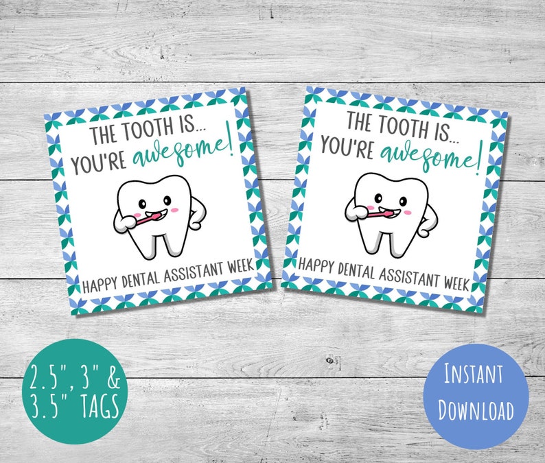 Dental Assistant Week Gift Tag, Appreciation Tags, Gift for Dental ...