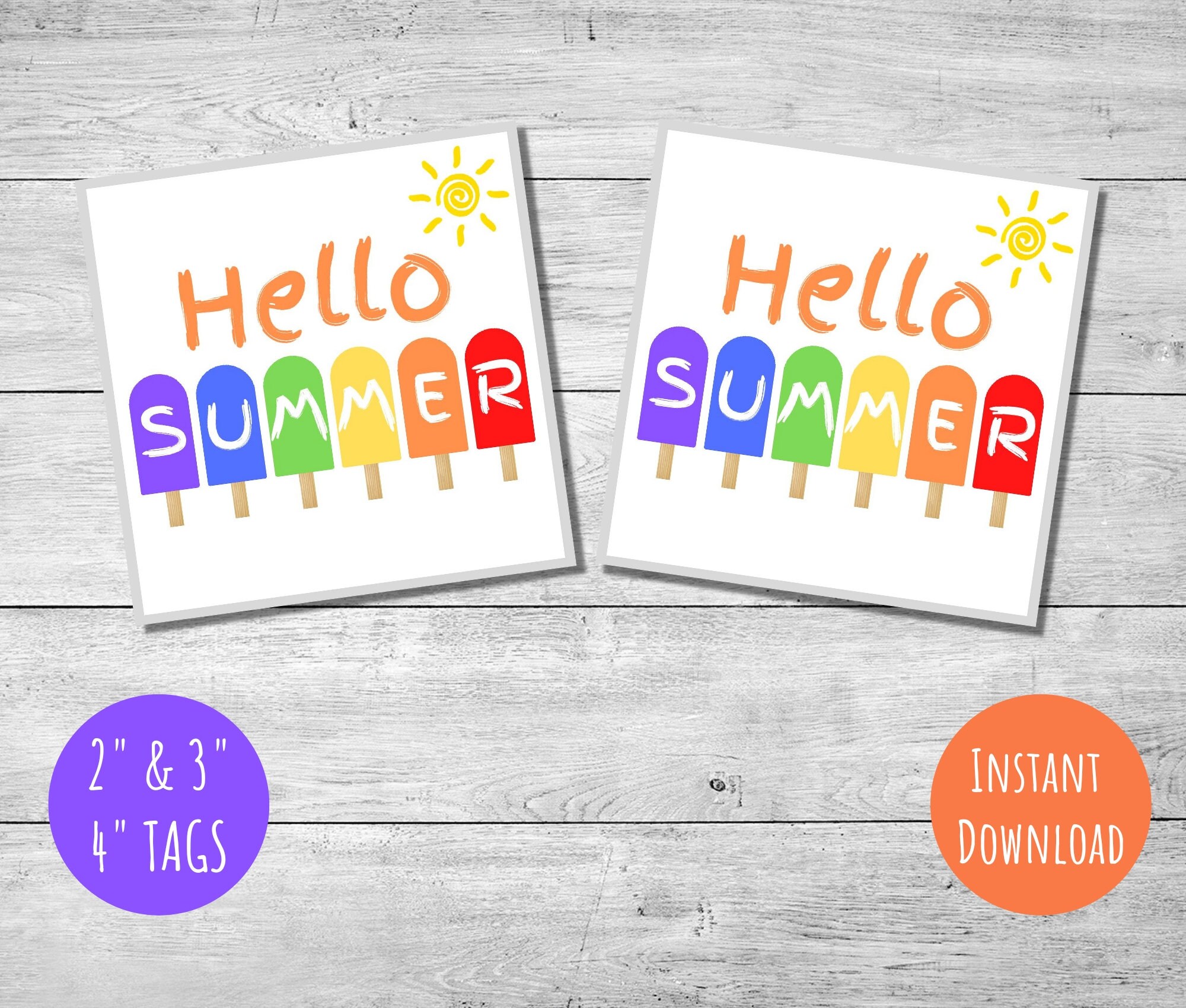 Hello Summer Square Tags 2 3 & 4 - Etsy
