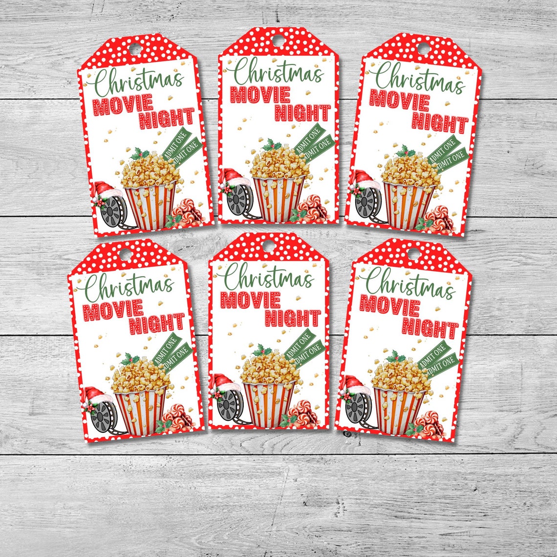 Christmas Movie Night Gift Tag, Teacher Movie Gift, Family Movie Night ...