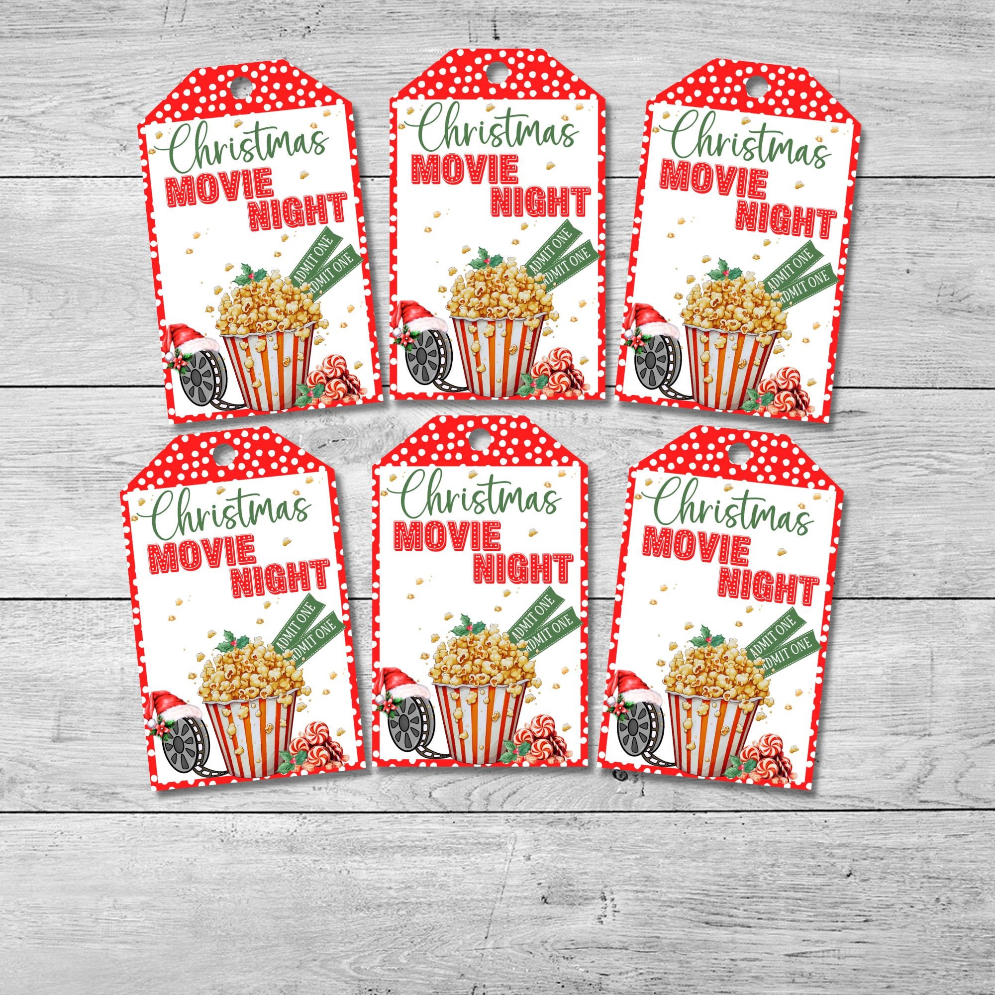 Christmas Movie Night Gift Tag, Teacher Movie Gift, Family Movie Night ...