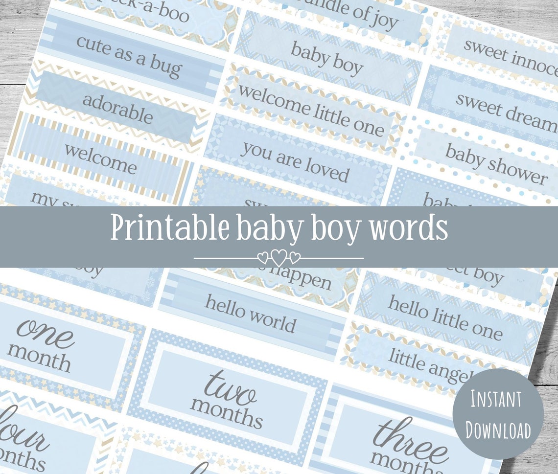 Baby Boy Words, Printable Word Sentiments, Baby Junk Journal, Baby ...