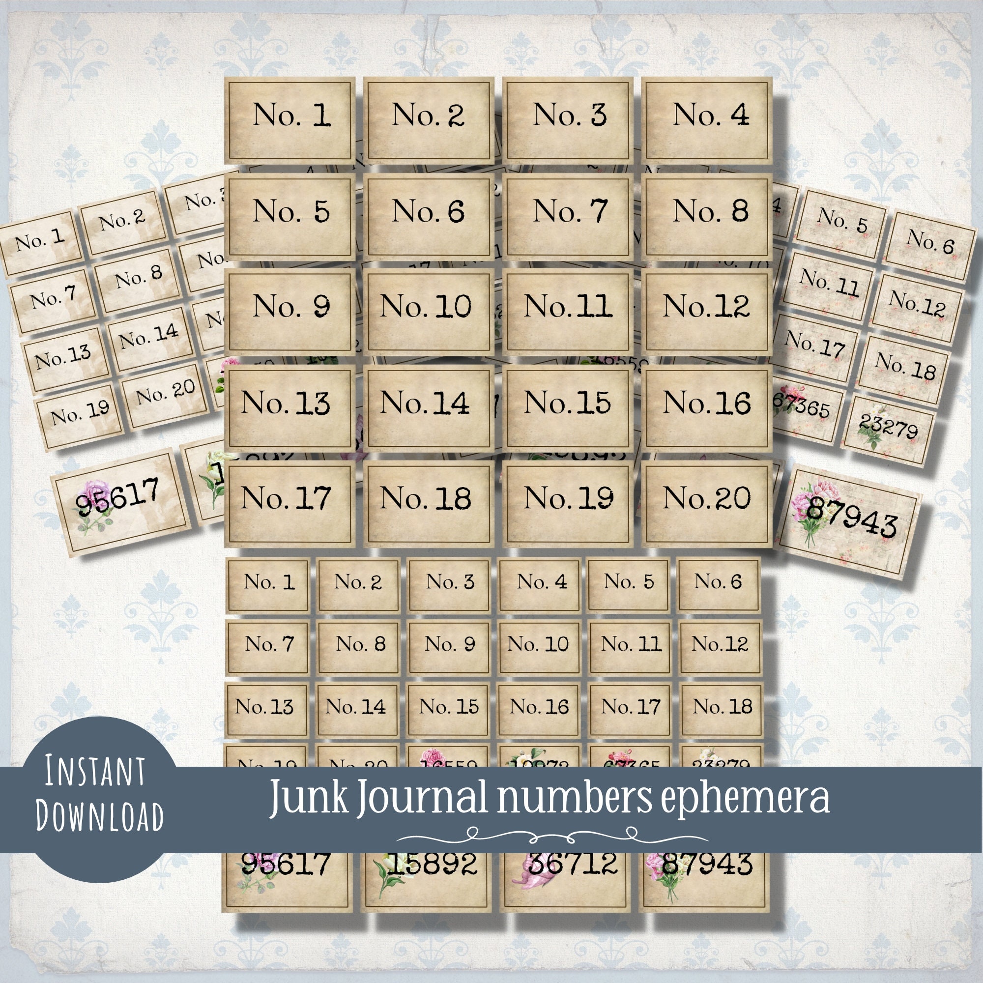 Junk Journal Numbers Ephemera, Printable Number Tags, Scrapbooking ...