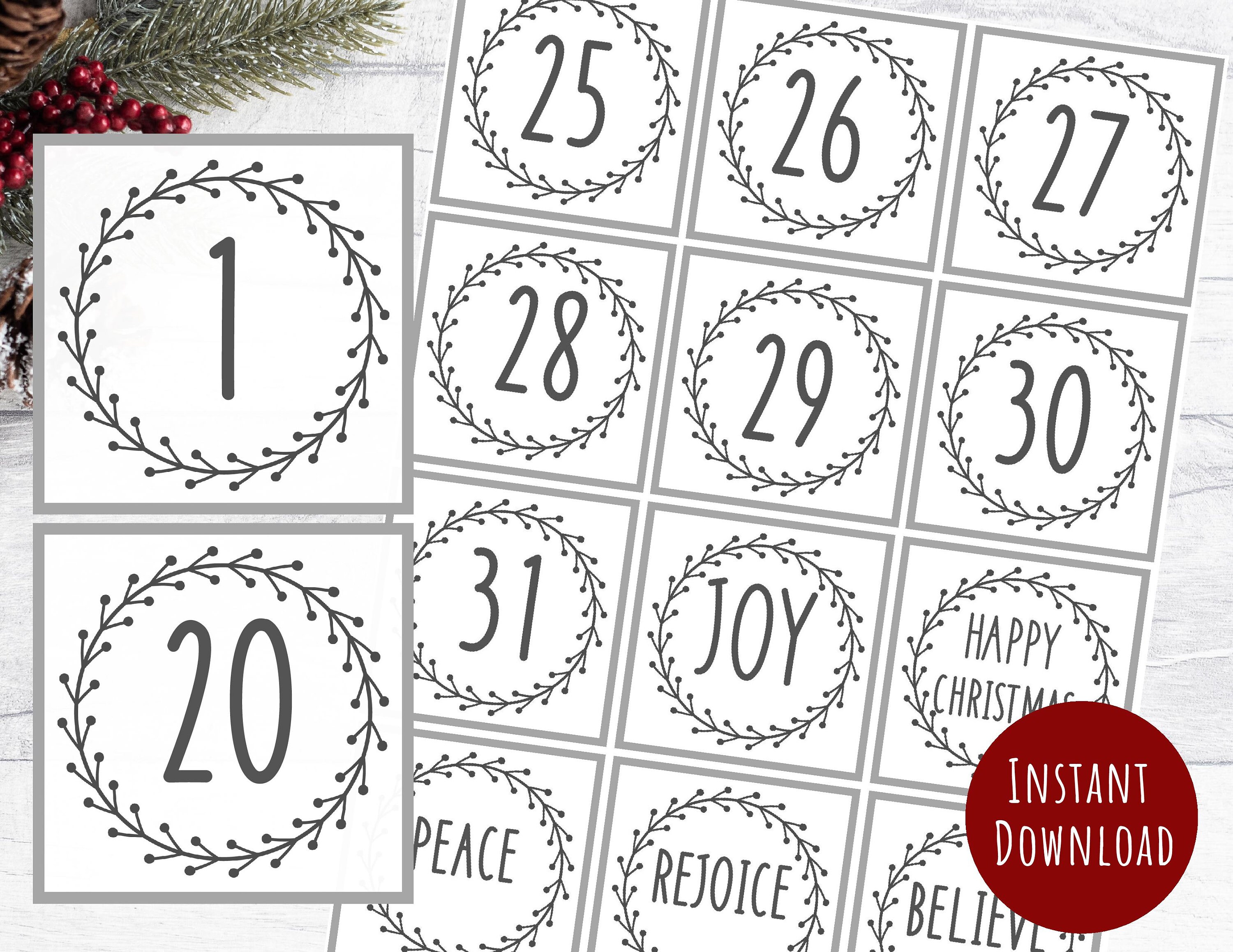 Advent Calendar Numbers, 1.5 & 2, DIY Advent Calendar Kit, Printable ...