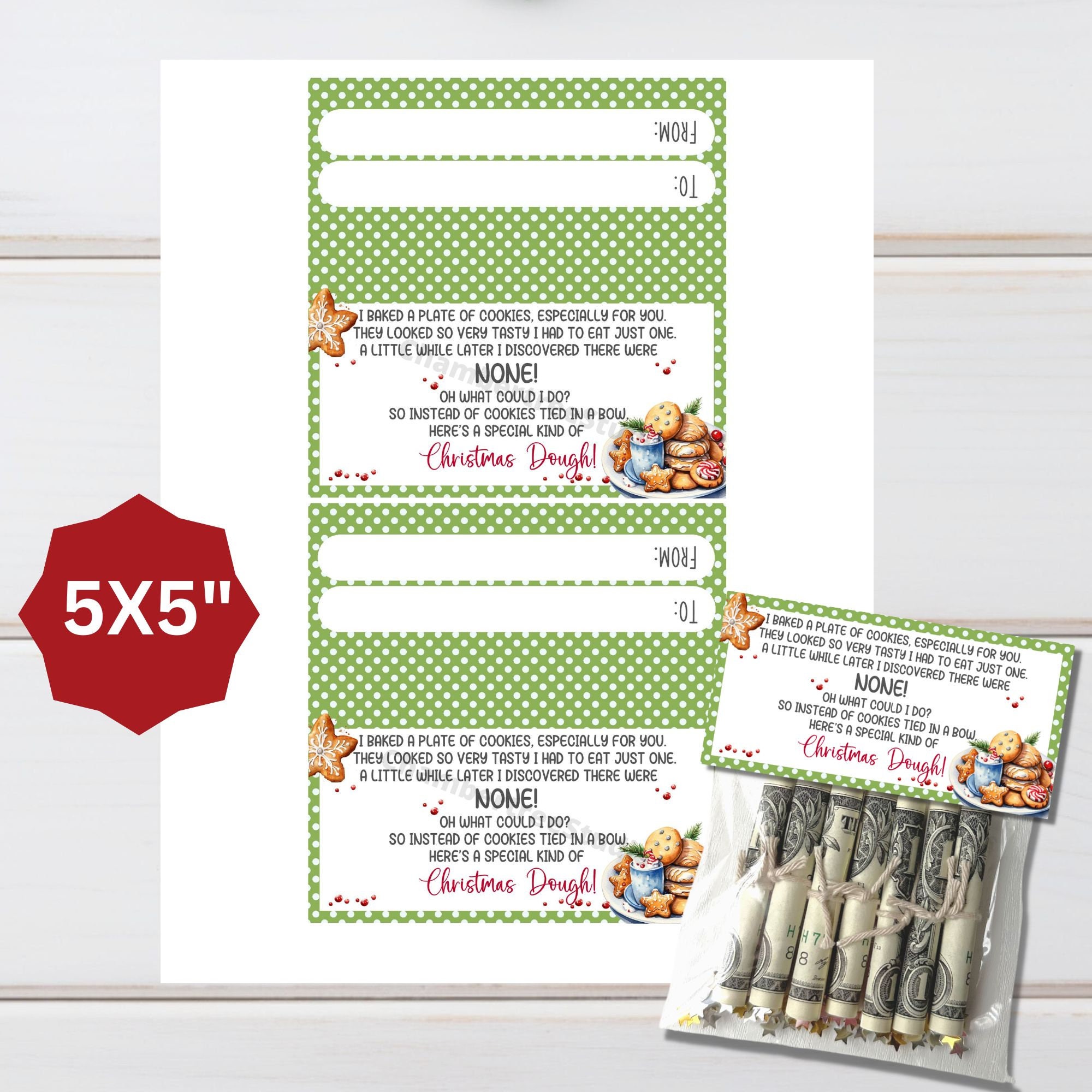 Christmas Dough Treat Bag Topper, Stocking Stuffer, Holiday Cash Gift ...