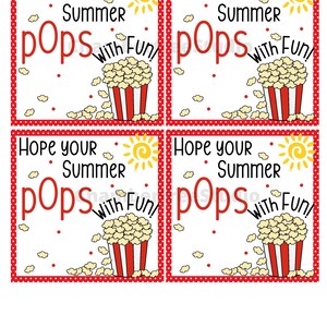 End of School Year Summer Popcorn Tag, 3" & 4", Popcorn Gift Tag ...