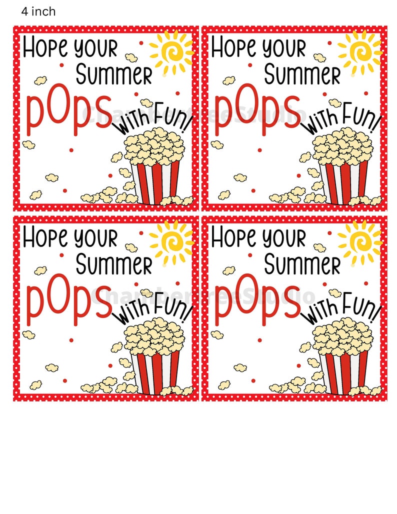 End of School Year Summer Tag, 3 & 4, Popcorn Tag, Printable Cookie ...
