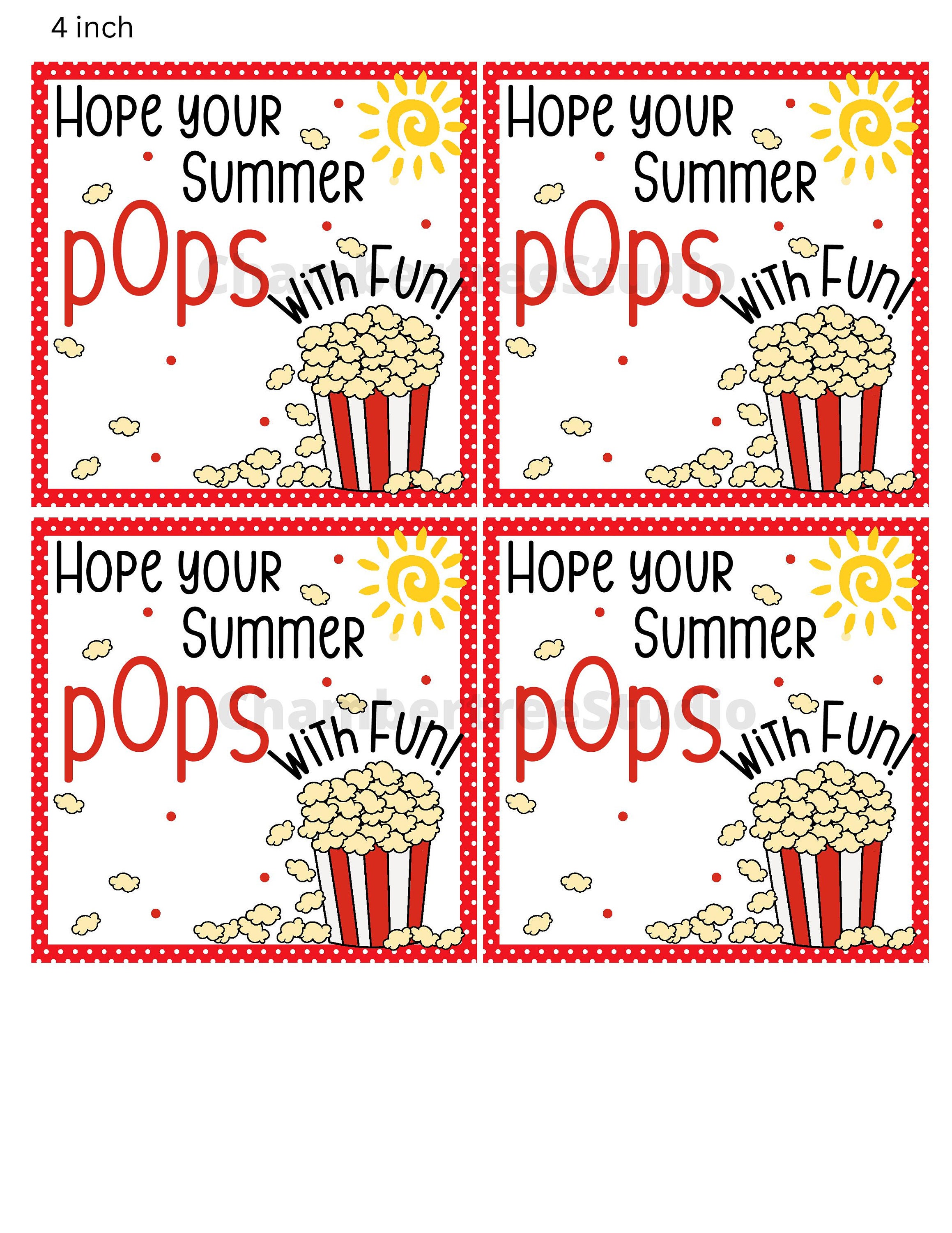 End of School Year Summer Tag 3 & 4 Popcorn Tag - Etsy