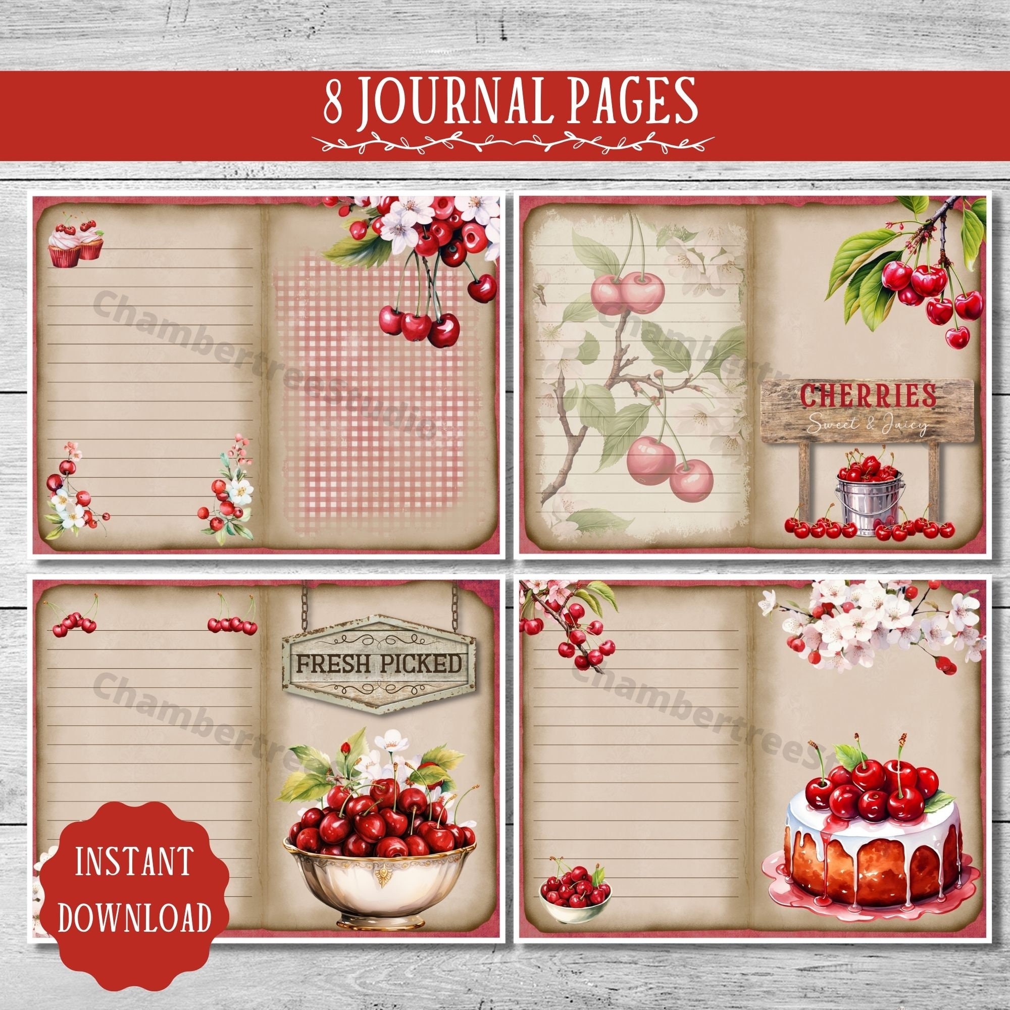 Cherry Junk Journal Kit, Sweet Red Cherries Ephemera, Digital Scrapbook ...