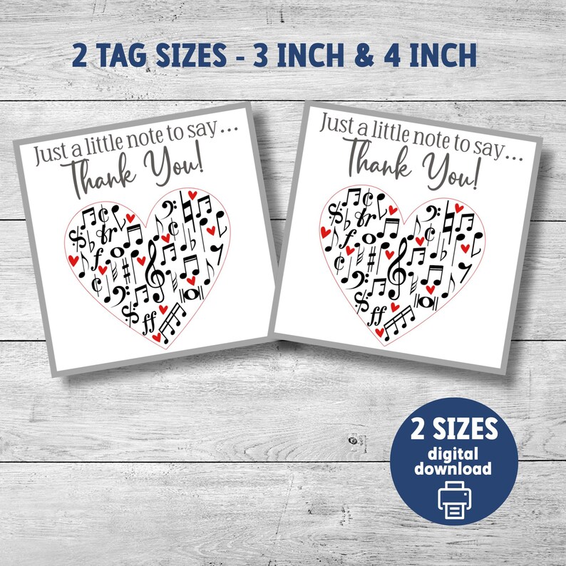 Music Teacher Appreciation Gift Tag, Printable Thank You Gift Tag ...