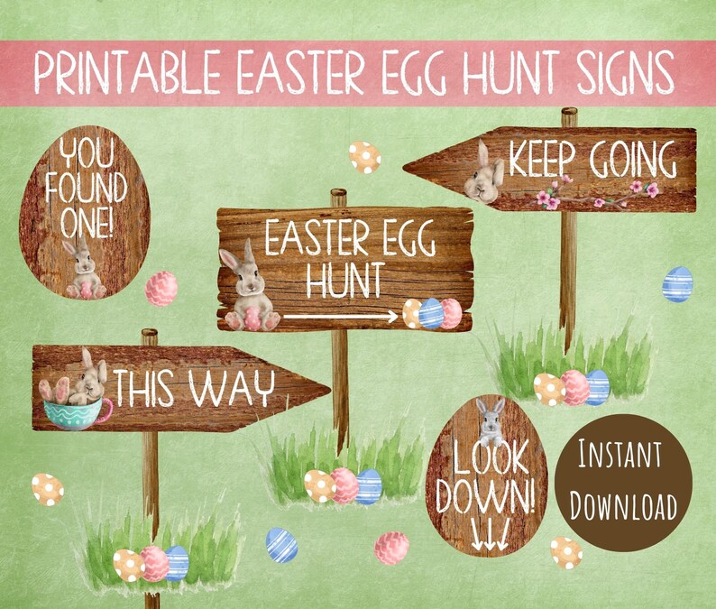 Easter Egg Hunt Signs, Easter Activity for Kids, Scavenger Hunt, Easter ...