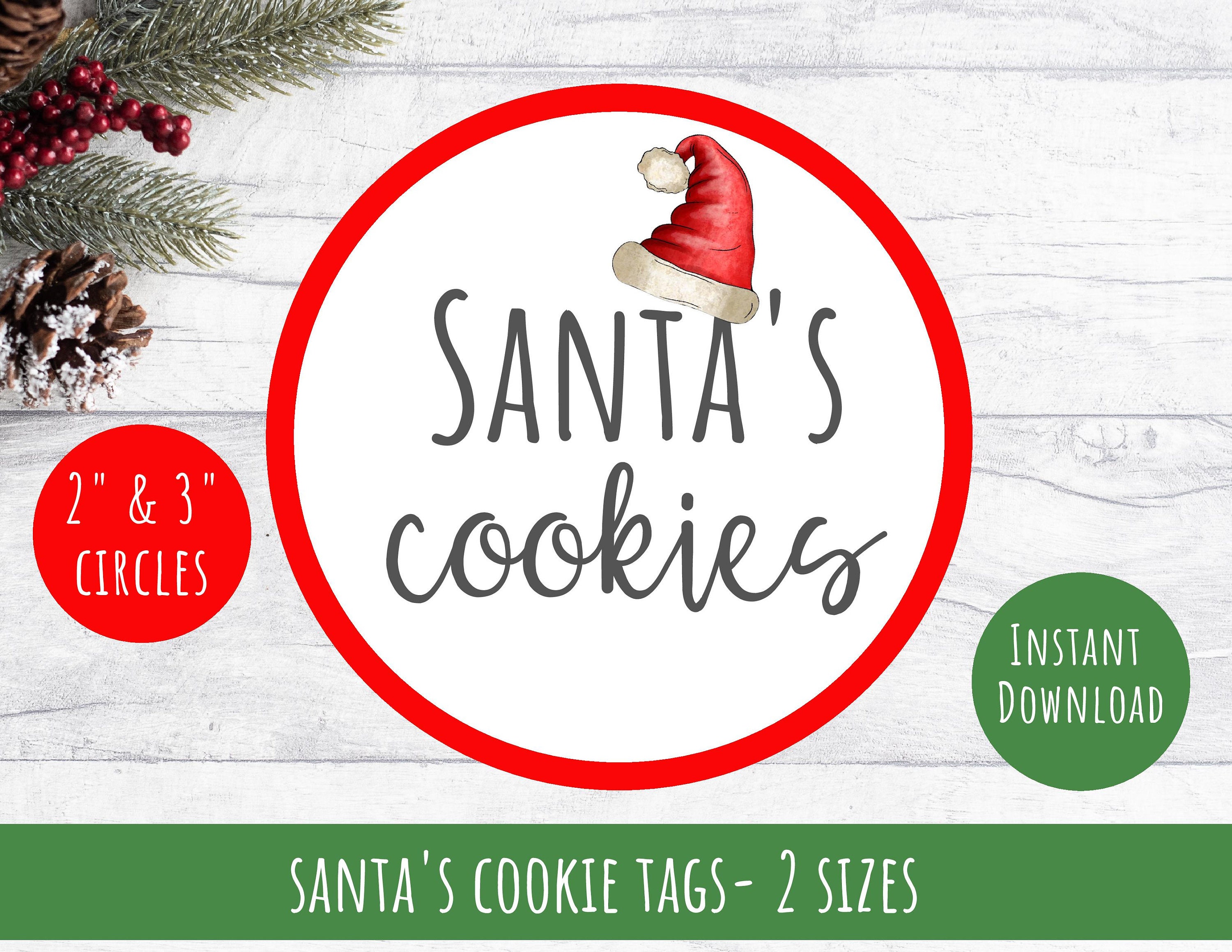 Cookies for Santa Gift Tags, Printable Cupcake Toppers, Santa's Cookies ...
