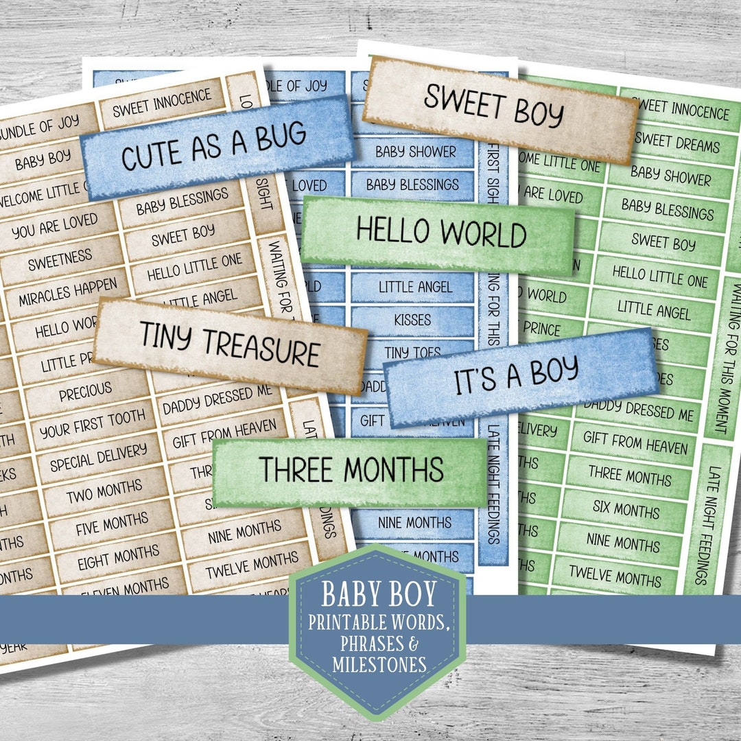Baby Boy Words, Printable Word Sentiments, Vintage Baby Junk Journal ...