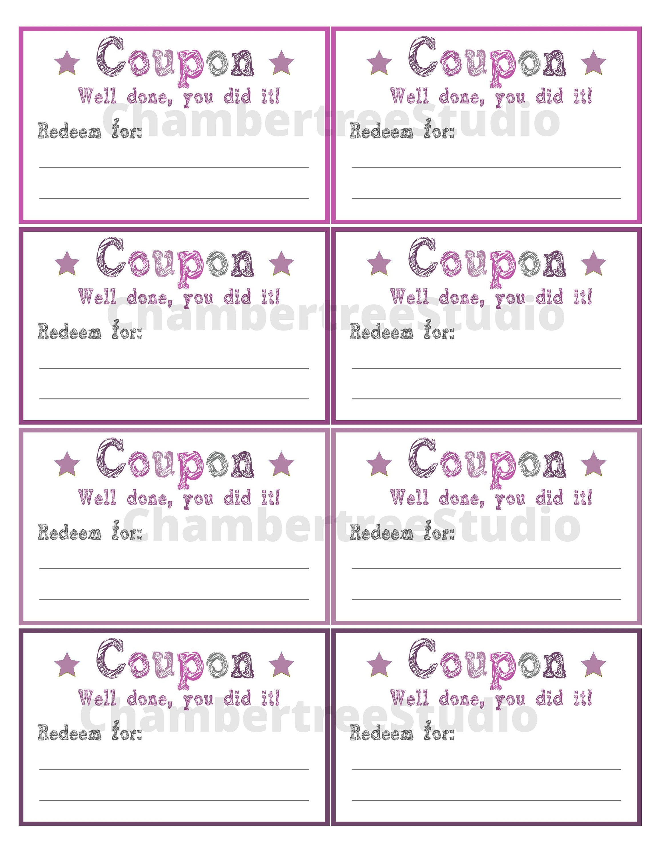 Coupon Cards for Kids, Printable Good Behavior Card, Printable Redeem ...