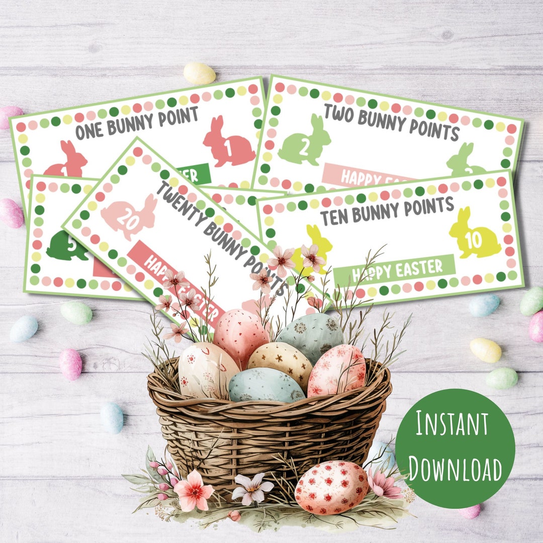 Easter Bunny Bucks, Kids Reward Coupons, Printable Bunny Points, Easter ...