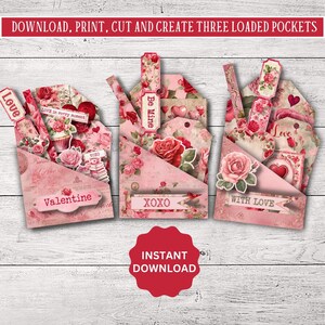 Valentine Loaded Pocket Tags, Stuffed Pockets for Junk Journal ...
