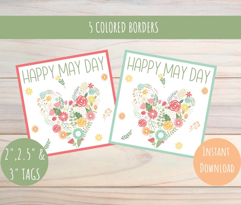 Happy May Day Tag, Spring Gift Tag, 2", 2.5" & 3" Sizes, Printable May ...