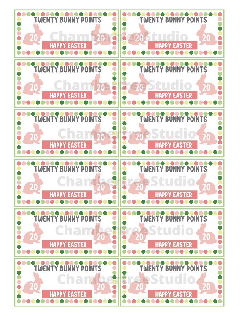 Easter Bunny Bucks, Kids Reward Coupons, Printable Bunny Points, Easter ...