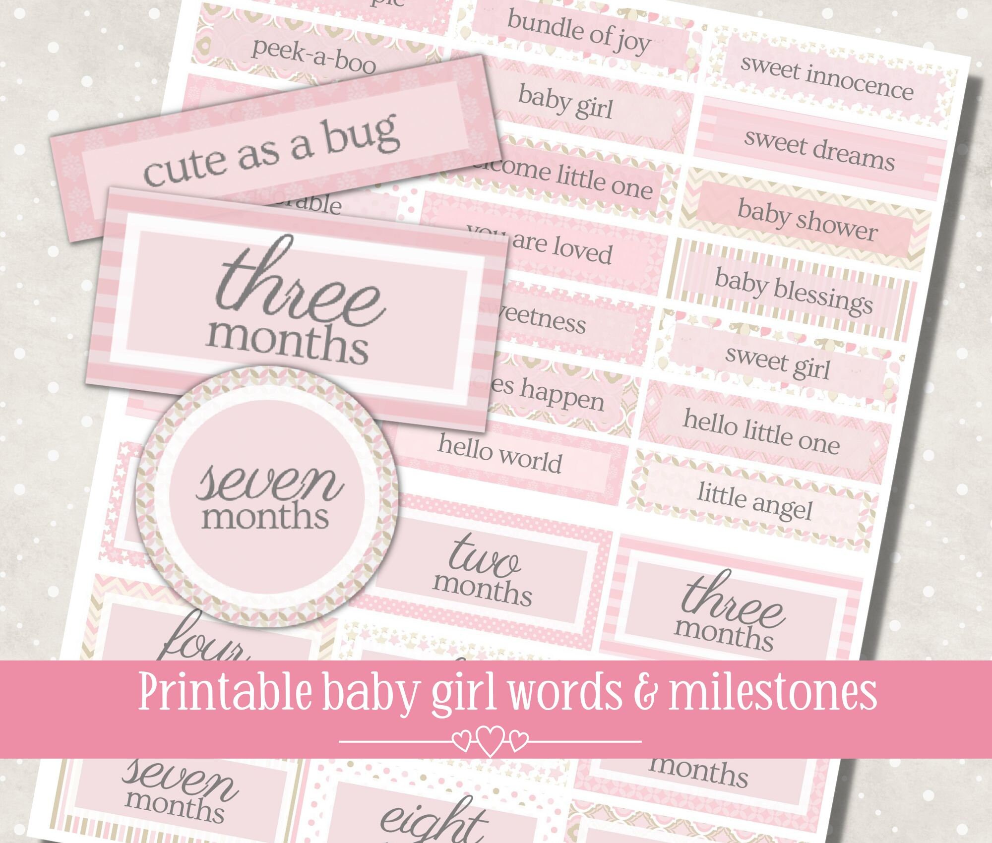 Baby Girl Words, Printable Word Sentiments, Baby Junk Journal, Baby ...